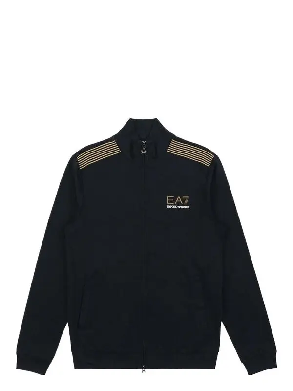 EA7 Casual Jacket With Stand Collar And Striped Detailing - Black