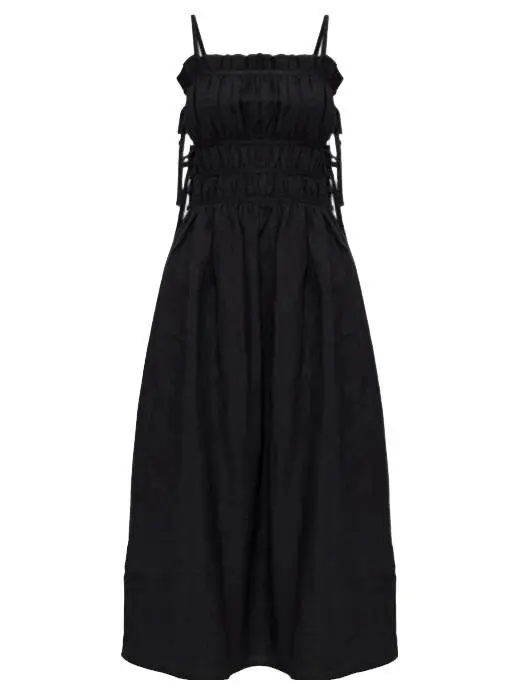 Cult Gaia Sleeveless Spaghetti Strap Ruffled Tie Midi Dress - Black