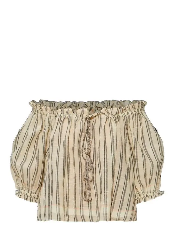 Ulla Johnson Paros Ruffled Striped Top - Beige