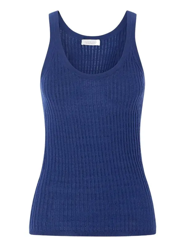 Gabriela Hearst Nevin Ribbed Pointelle-knit Cashmere And Silk-blend Tank - Navy Blue