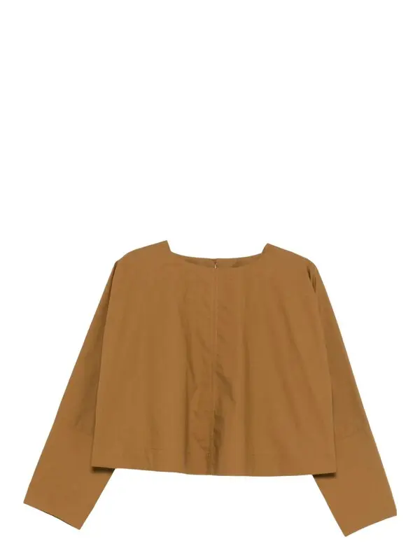 Soeur Long Sleeve Boat Neck Blouse - Brown