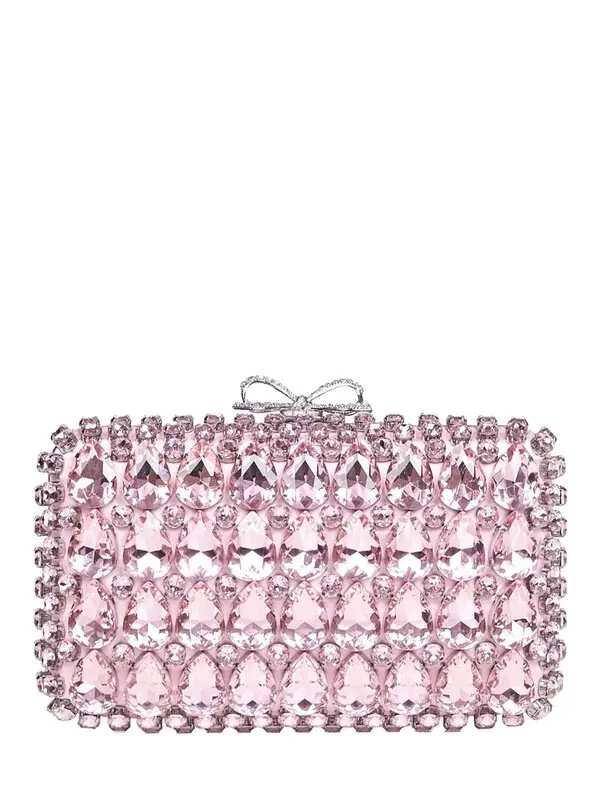 SELF-PORTRAIT Crystal Embellished Satin Clutch Bag - Pink