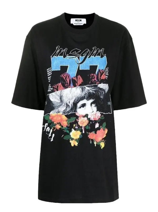 MSGM Collage Print Oversized T-shirt - Black