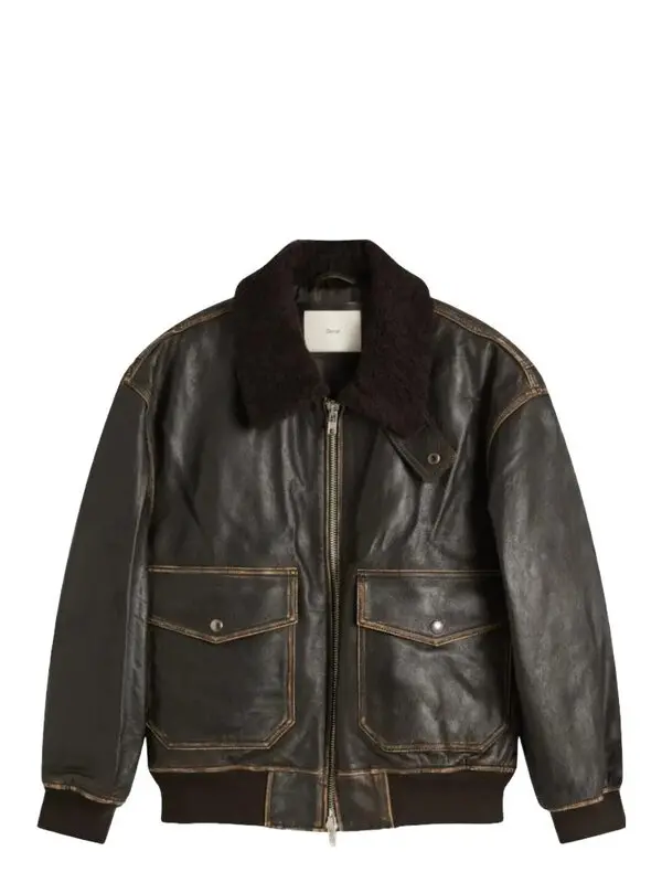 DUNST Leather Biker Jacket With Shearling Collar - Black