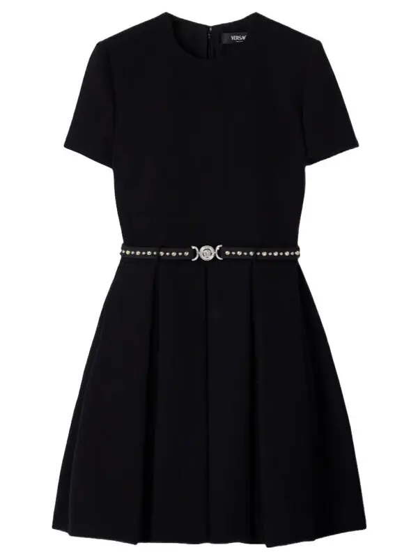 Versace Wool-crepe A-line Mini Dress With Medusa Belt - Black
