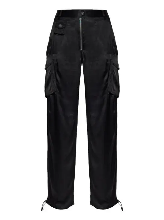 GANNI Satin Cargo Trousers - Black