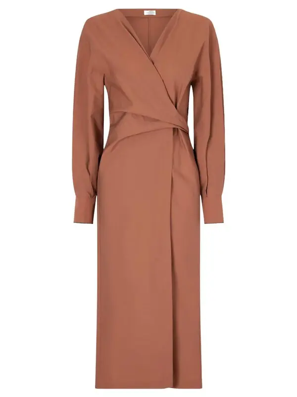 Brunello Cucinelli Embellished Cotton-blend Midi Wrap Dress - Red