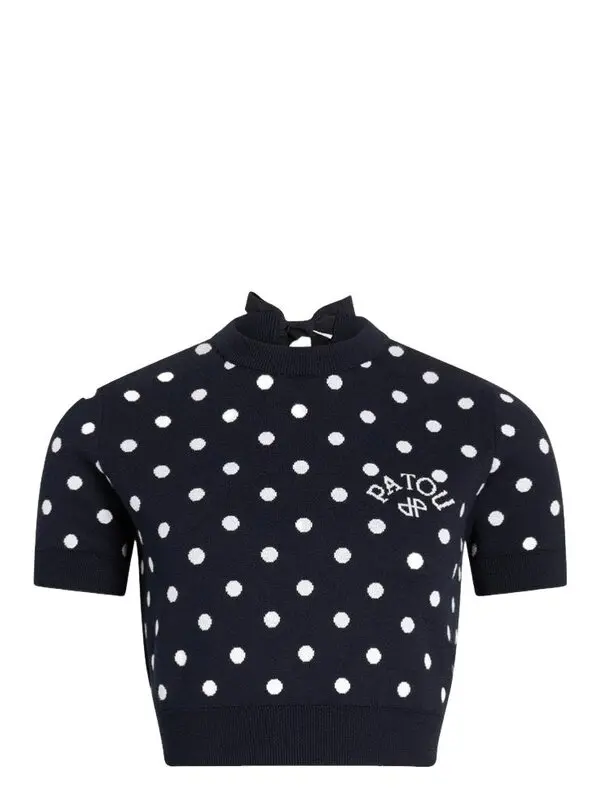 PATOU Polka Dot Knit Top With Back Tie Detail - Black