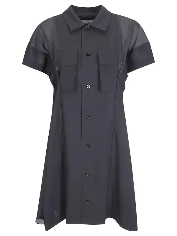 Sacai Short Sleeve Collared Suiting Dress - Black