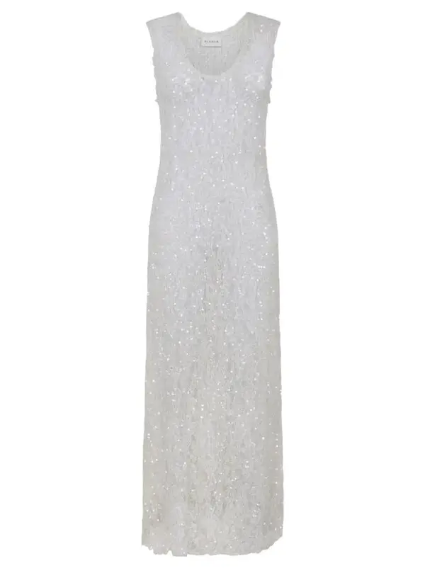 P.a.r.o.s.h Sleeveless Maxi Dress With Lace Trim And Sequins - White
