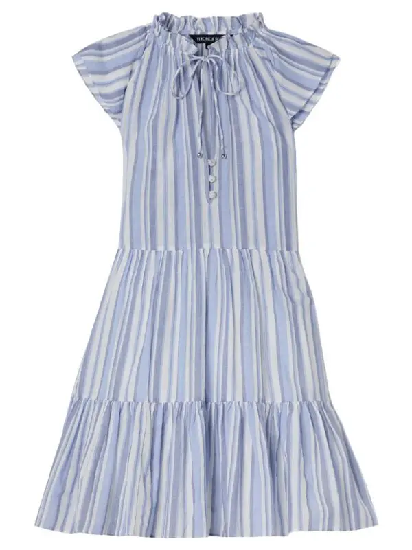 Veronica Beard Zee Tiered Striped Cotton Mini Dress - Blue