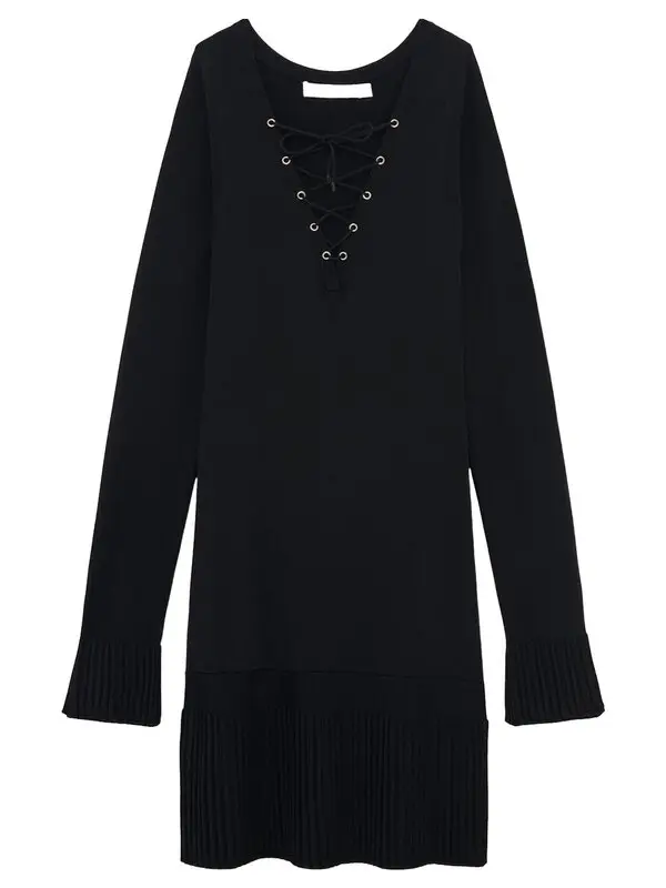 IRO PARIS V-neck Lace-up Knit Dress - Black