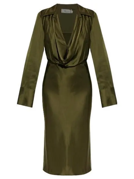 Blumarine Long Sleeve Draped Neckline Dress - Green