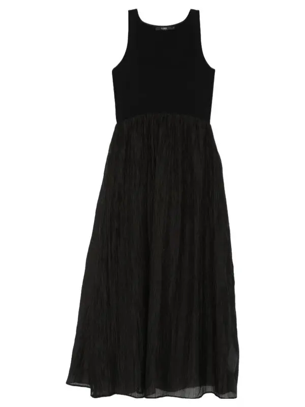 Seventy Ribbed Bodice Sleeveless Dress With Textured Skirt - Black