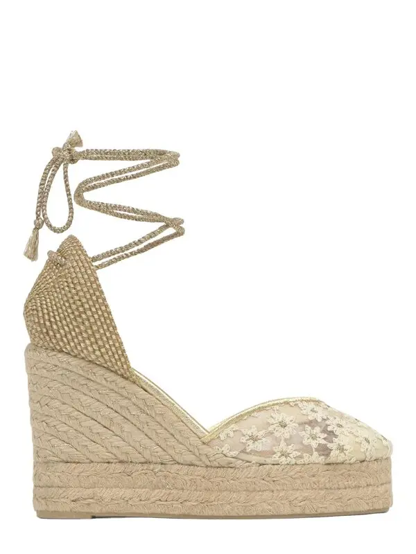 CastaÑer Floral Lace Wedge Espadrilles - Nude