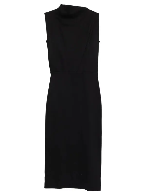 Soeur Sleeveless High Collar Draped Dress With Back Slit - Black