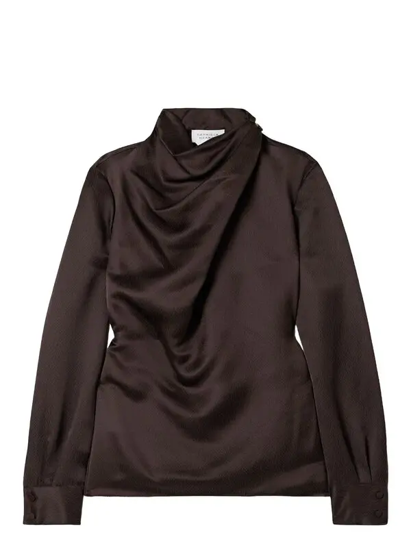 Gabriela Hearst Marcela Draped Hammered Silk Blouse - Chocolate-colored