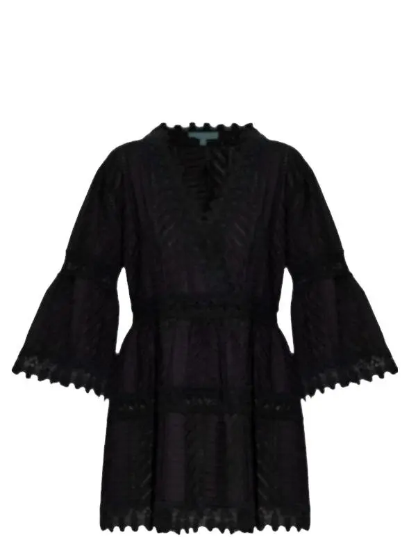 Melissa Odabash Lace V-neck Bell Sleeve Mini Dress - Black