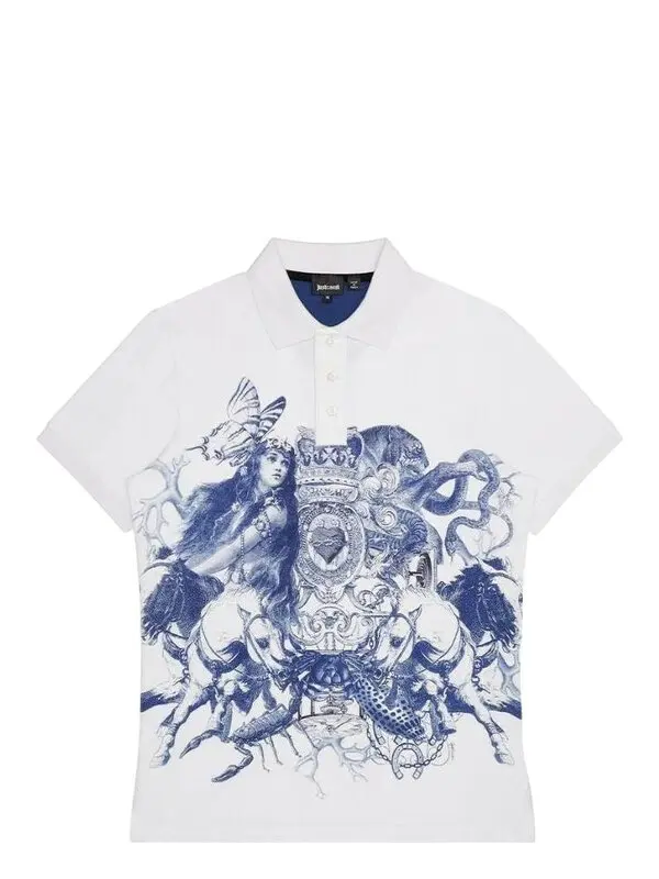 Just Cavalli Pattern Polo Shirt - White
