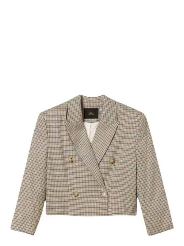 TWINSET Houndstooth Pattern Double-breasted Cropped Blazer - Nude