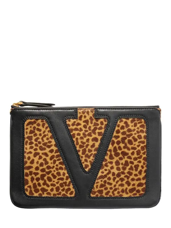 Valentino Garavani Zipper Clutch With Print And V-shaped Details - Leopard