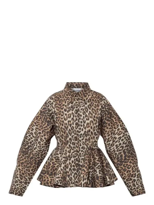 GANNI Leopard Print Taffeta Blouse - Brown