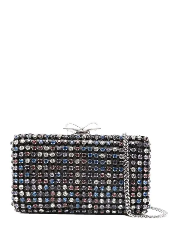 SELF-PORTRAIT Embellished Chainmail Clutch Bag With Crystal Decoration - Black