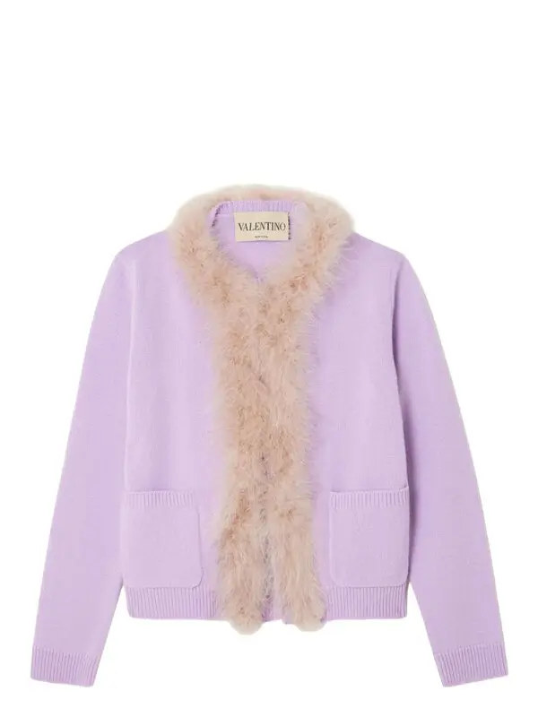 Valentino Garavani Long-sleeved Cardigan With Fur Trim - Purple