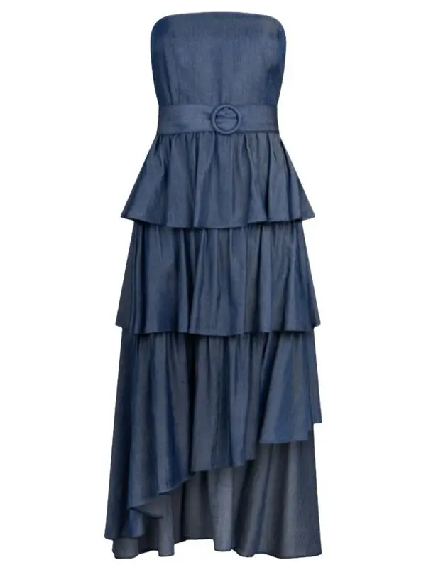 Liu Jo Asymmetrical Ruffled Midi Dress - Dark Denim