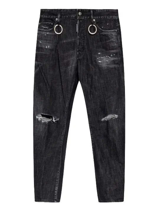 Dsquared2 Distressed Jeans With Metal Ring Detail - Black