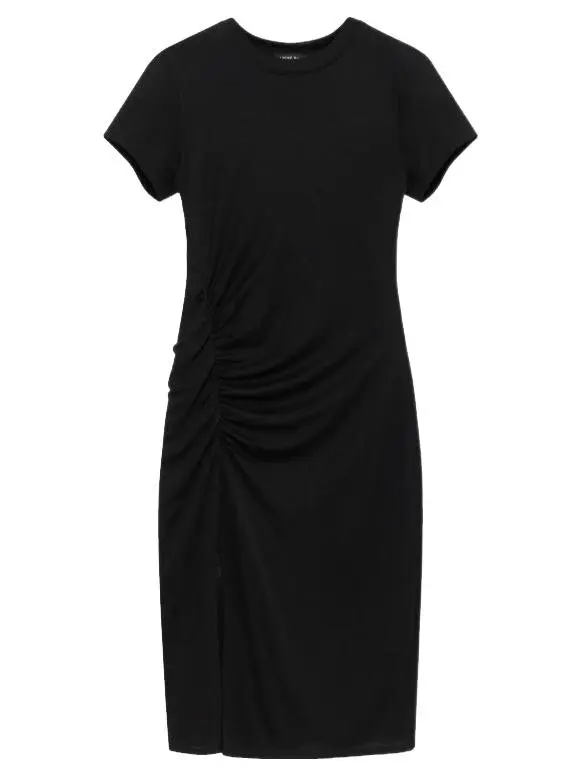 ANINE BING Vida Ruched Jersey Dress - Black