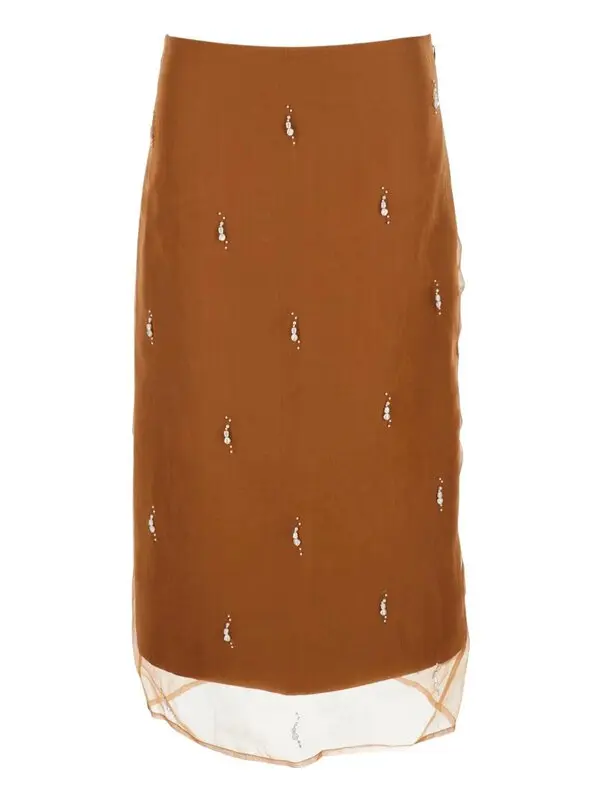 RÓHE Embellished Midi Skirt With Tulle Trim - Brown