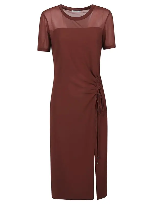 Patrizia Pepe Short Sleeve T-shirt Midi Dress With Drawstring Detail - Red