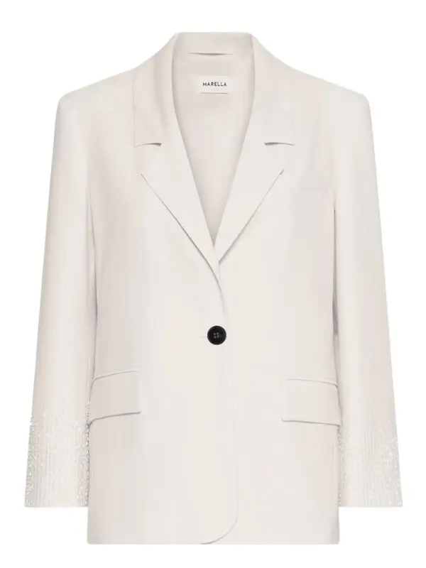 Marella Straight-fit Stretch Canvas Blazer With Embellished Cuffs - White