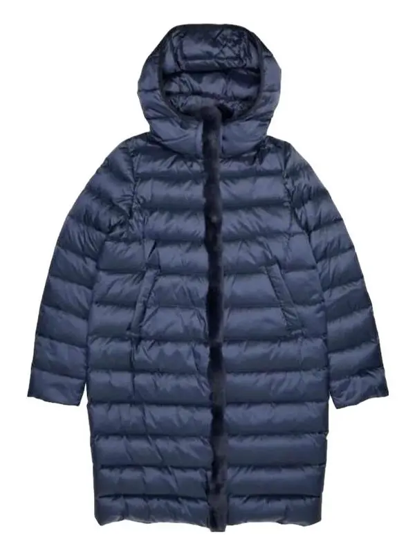Max Mara Hooded Down Jacket With Fur Trim - Blue