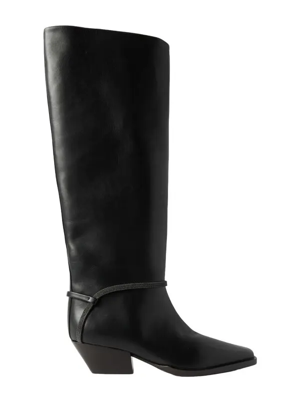 Brunello Cucinelli Square-toe Over-the-knee Boots - Black