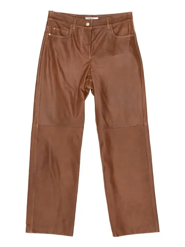 Max Mara Leather Straight Leg Trousers - Brown