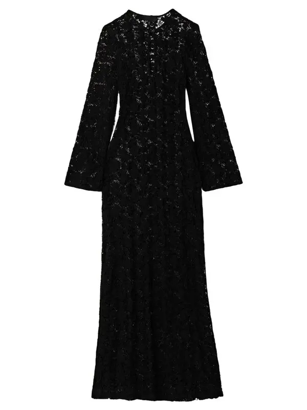 NILI LOTAN Della Crochet Long Dress - Black