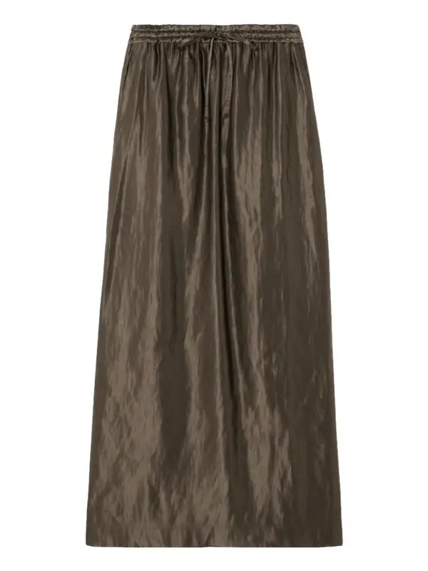 Loulou De Saison Liam Linen And Silk-blend Satin Drawstring Maxi Skirt - Brown