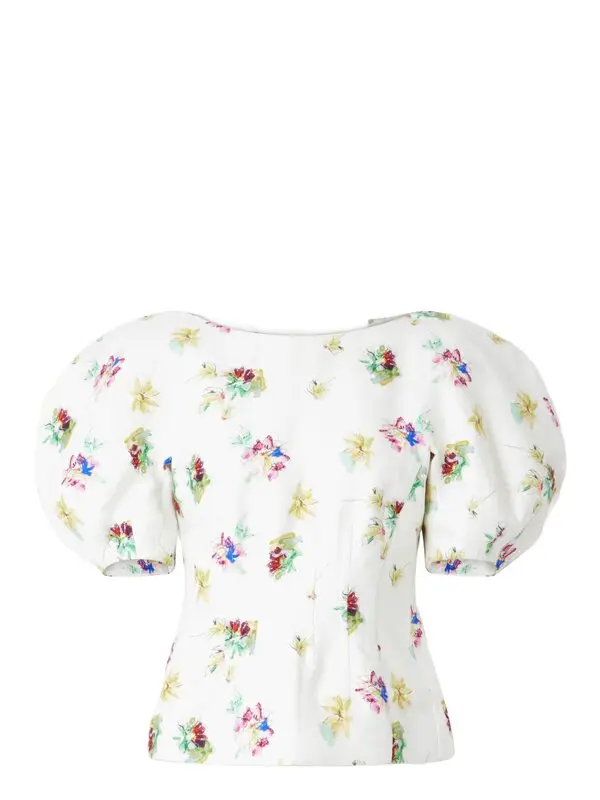 Gabriela Hearst Ayelet Floral Print Puff Sleeve Blouse - Ivory