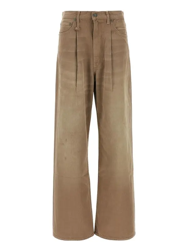 R13 Damon Pleated Jeans Wide Leg Trousers - Brown
