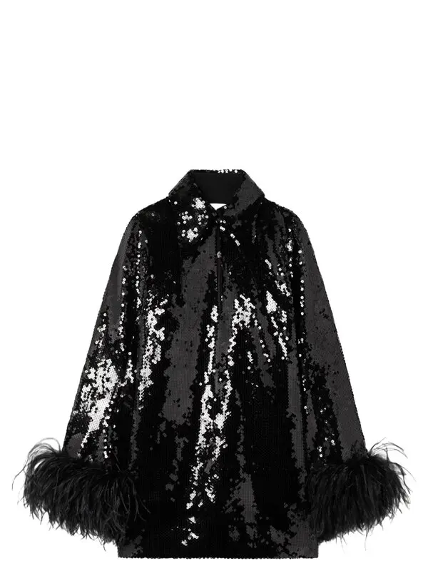 16Arlington Michelle Sequin Mini Dress With Feather Trim - Black