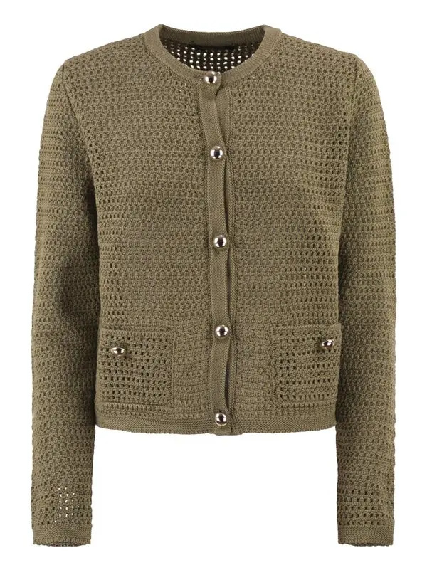 Fabiana Filippi Openwork Knit Crewneck Cardigan With Gemstone Buttons - Brown