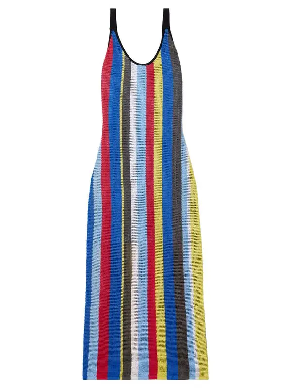 Staud Jessica Striped Crochet Knit Midi Dress - Multi-color