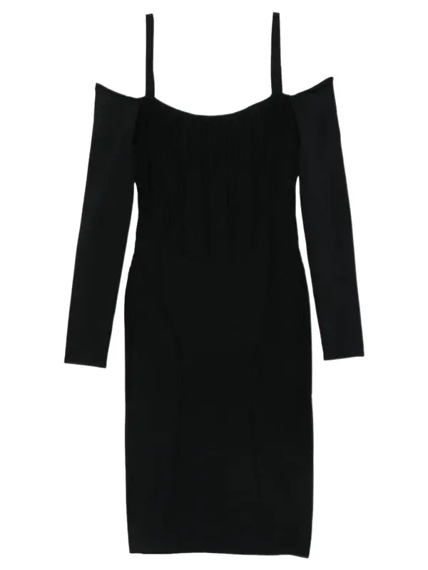 MUGLER Off-the-shoulder Long-sleeved Midi Dress - Black