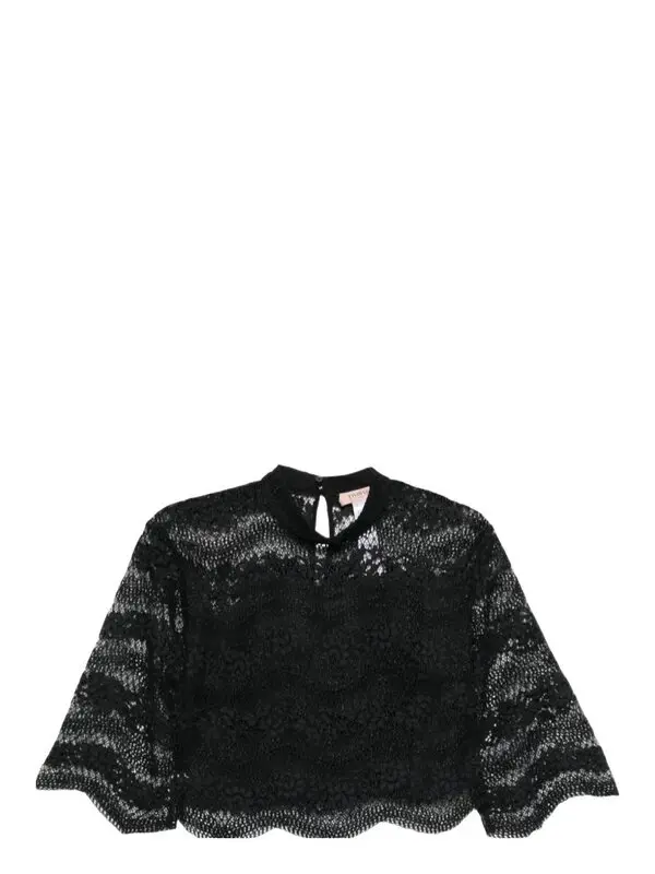 TWINSET Lace Blouse With Scalloped Trim - Black