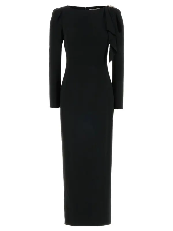 Alessandra Rich Draped Long Evening Dress With Jewel Buttons - Black