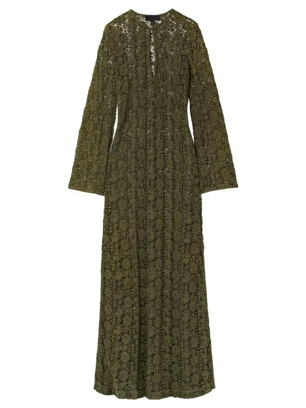 NILI LOTAN Della Crochet Long Dress - Military Green