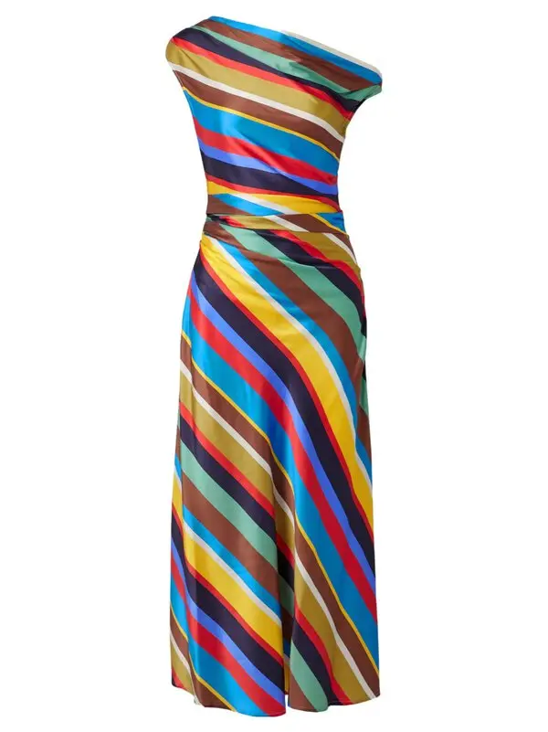 Staud Phare Pleated One-shoulder Striped Maxi Dress - Multi-color