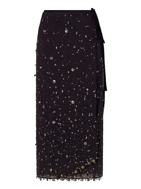 Staud Embellished Wrap Midi Skirt - Black